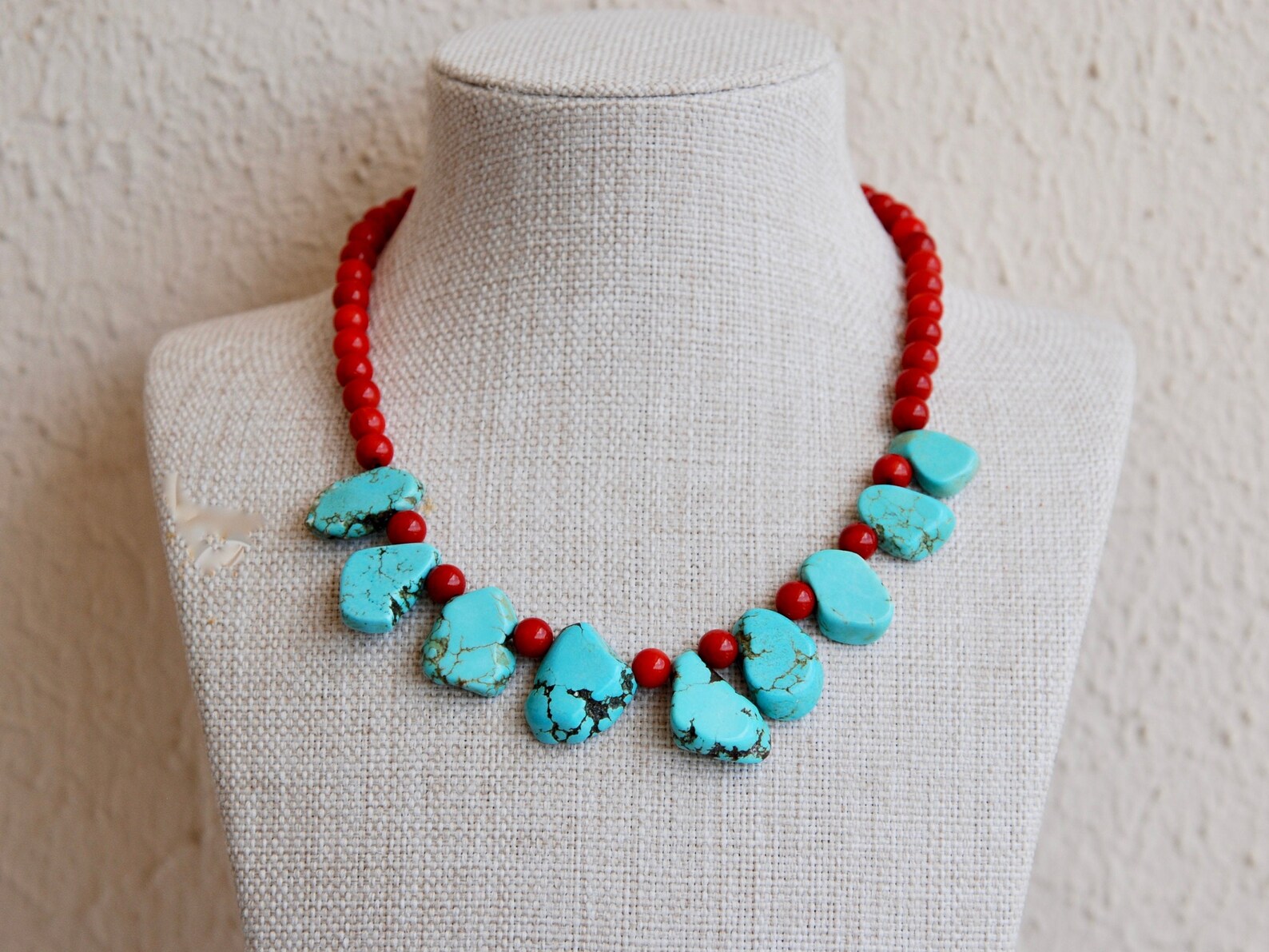 Red Coral Turquoise Necklace Summer Necklace Sterling Silver - Etsy