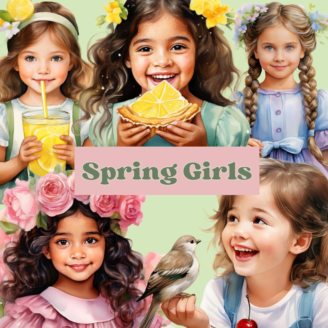 Spring Girls Clipart Little Girl Clipart Watercolor Girls Clipart ...