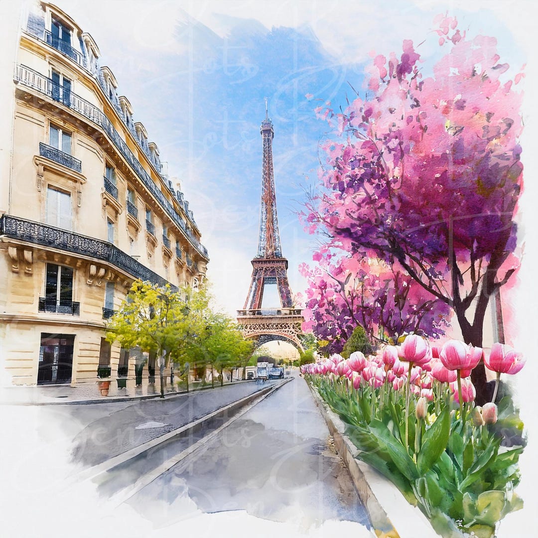 Spring in Paris Clipart | 9 PNG Eiffel Tower, Cherry Blossoms, Romantic ...