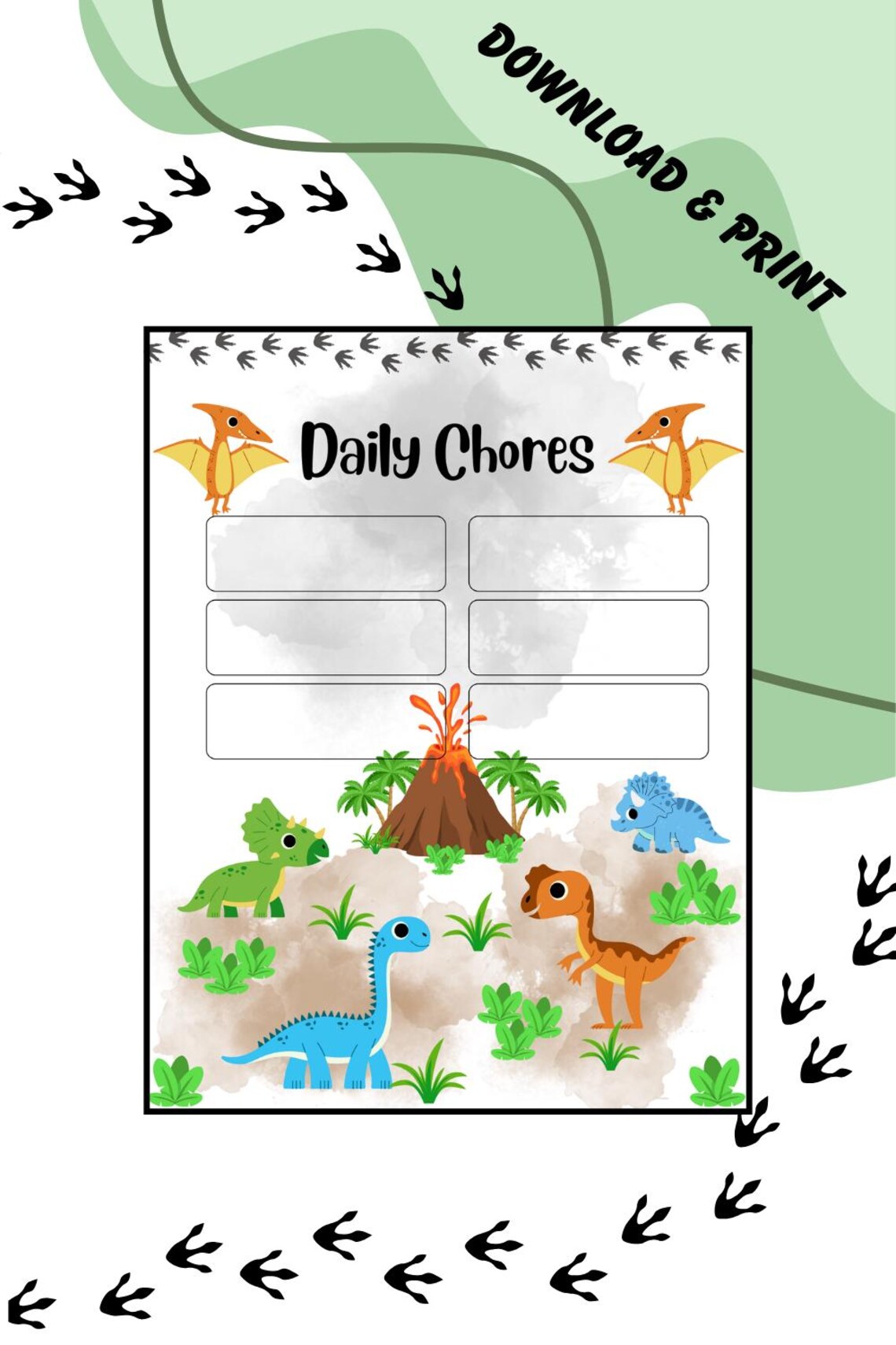 Kids Chore Chart｜simple Chore Chart｜fun Dinosaur Chore Chart for Kids ...