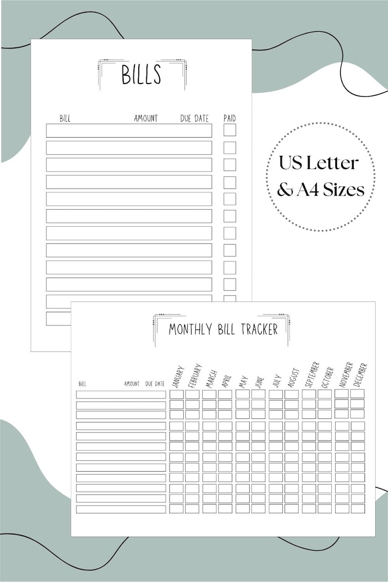 Minimalist Bill Tracker, Monthly Budget Planner (printable) - Etsy