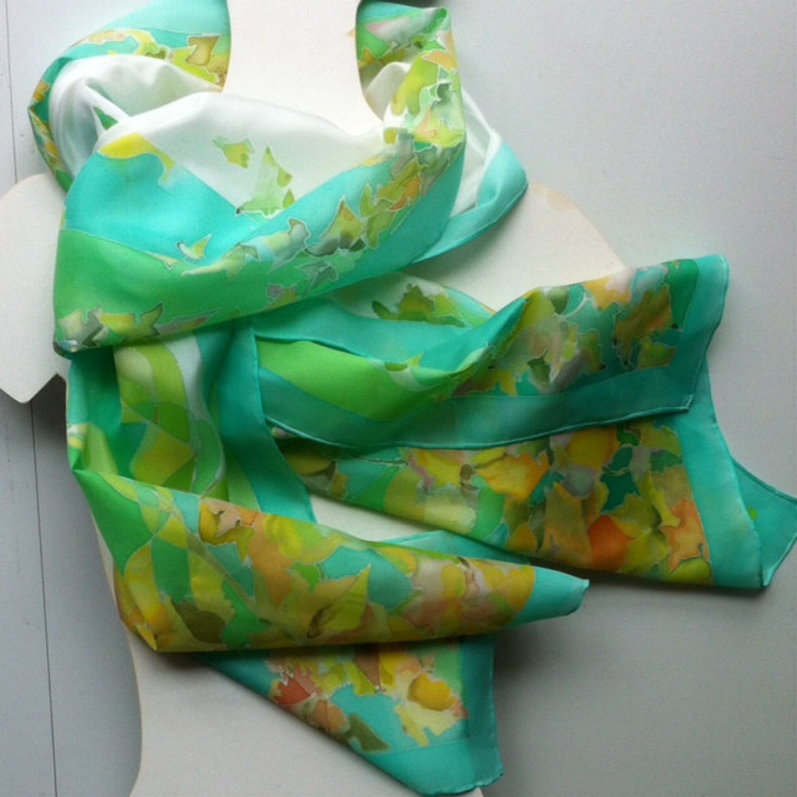 Green Silk Scarf Woman Silk Scarf Hand Painted Silk Scarf Handpainted ...