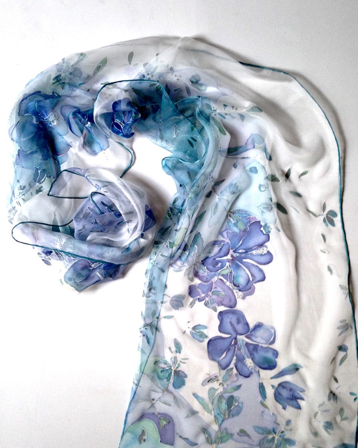 Silk Scarf Hand Painted Wild Summer Flowers Blue Silk - Etsy