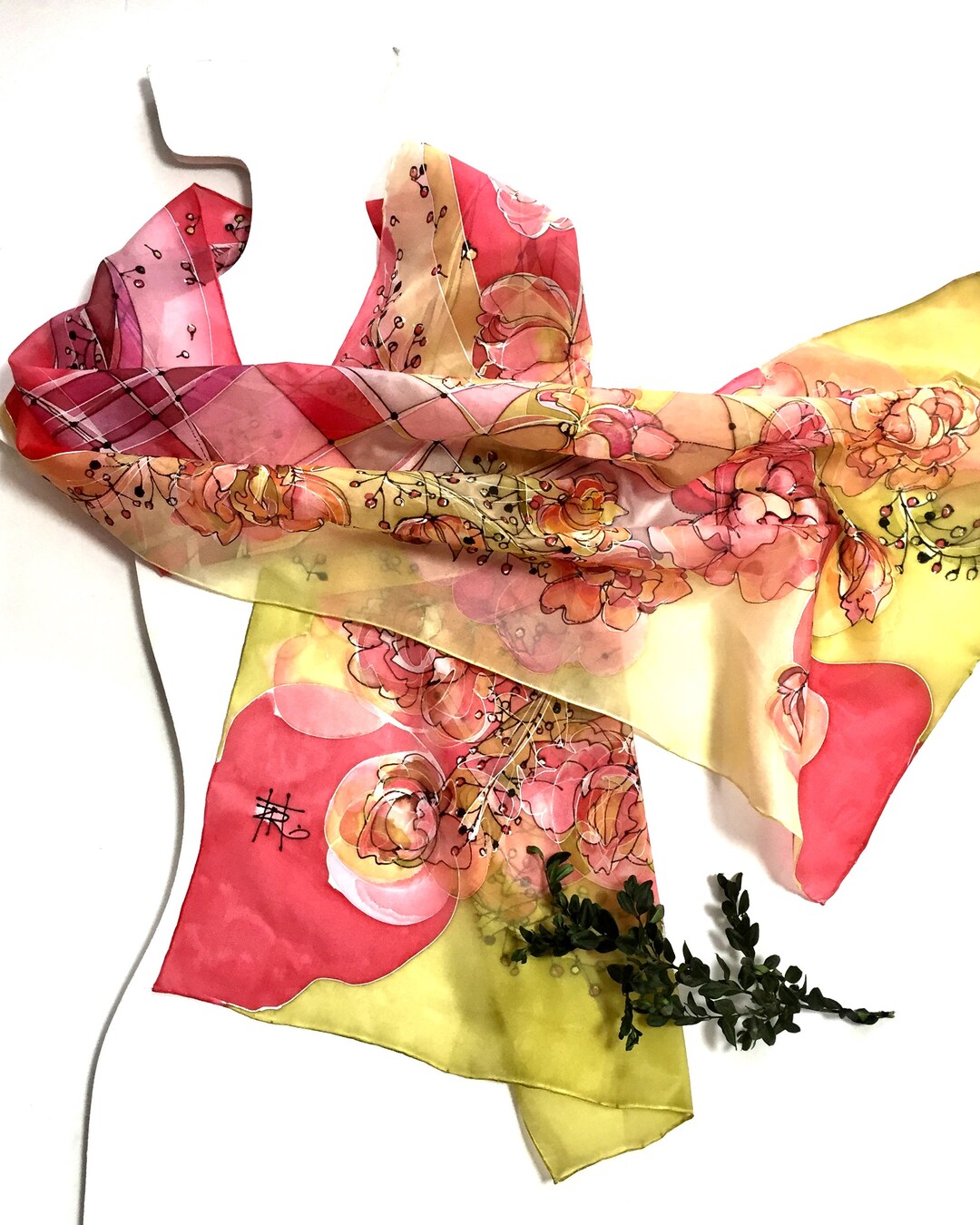 Silk Scarf Hand Painted- Red Color- Rose Flowers- Floral Silk Scarf ...
