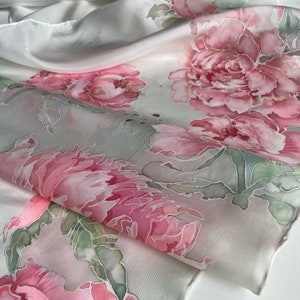 Dusty Pink Woman Silk Scarf - Peonies Print Scarf - Hand Painted Silk ...