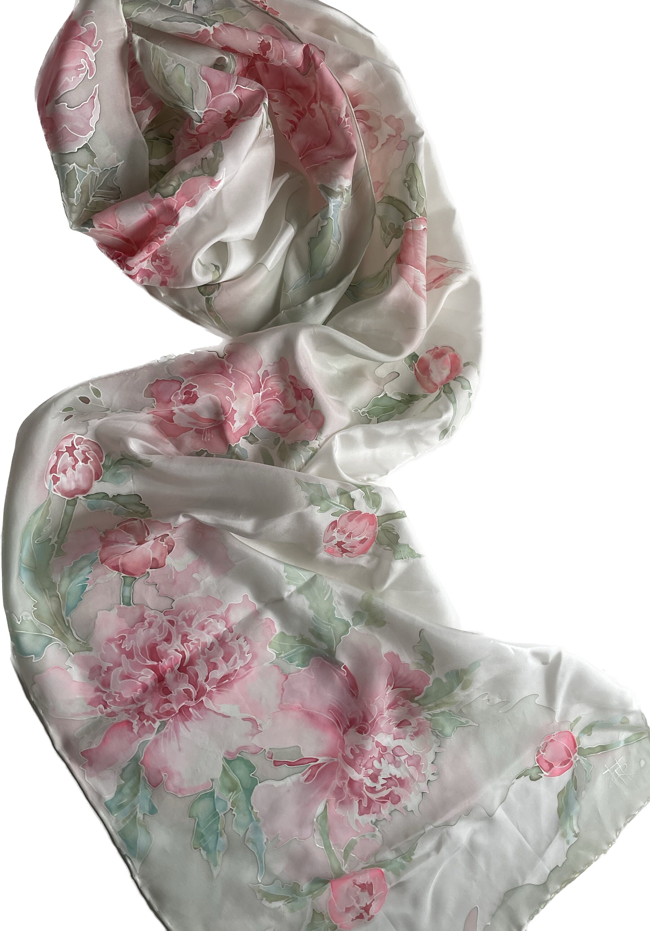 Dusty Pink Woman Silk Scarf Peonies Print Scarf Hand - Etsy