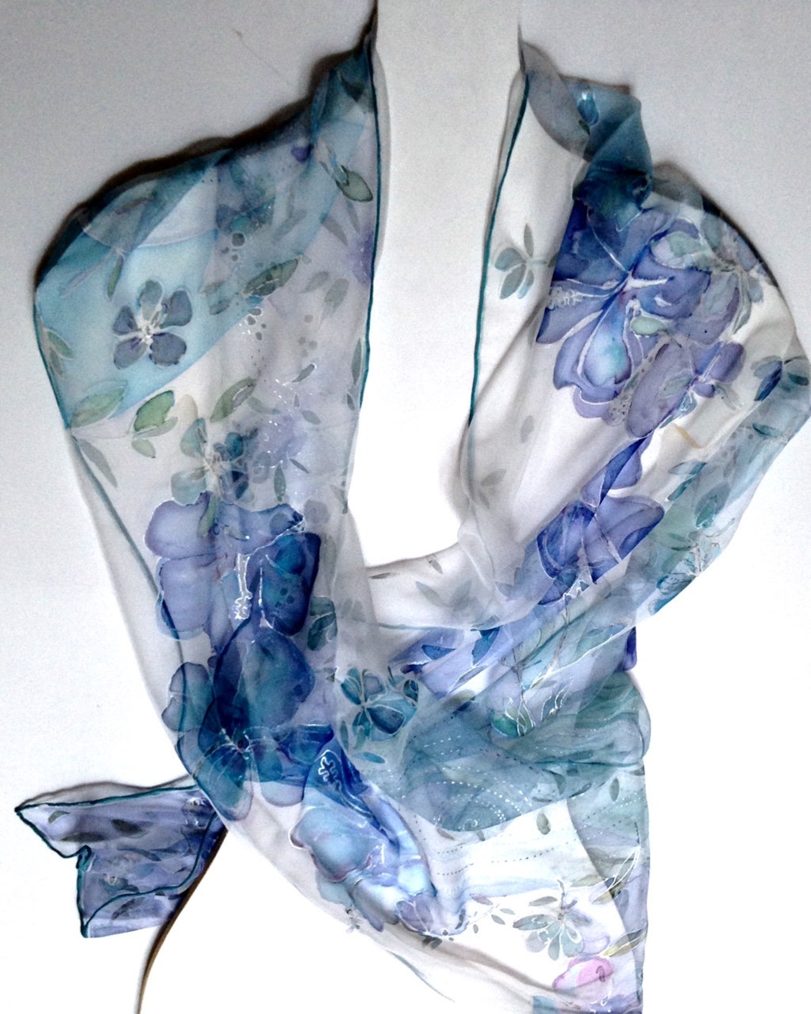 Silk Scarf, Hand Painted, Wild Summer Flowers, Blue Silk Scarf, Scarves ...