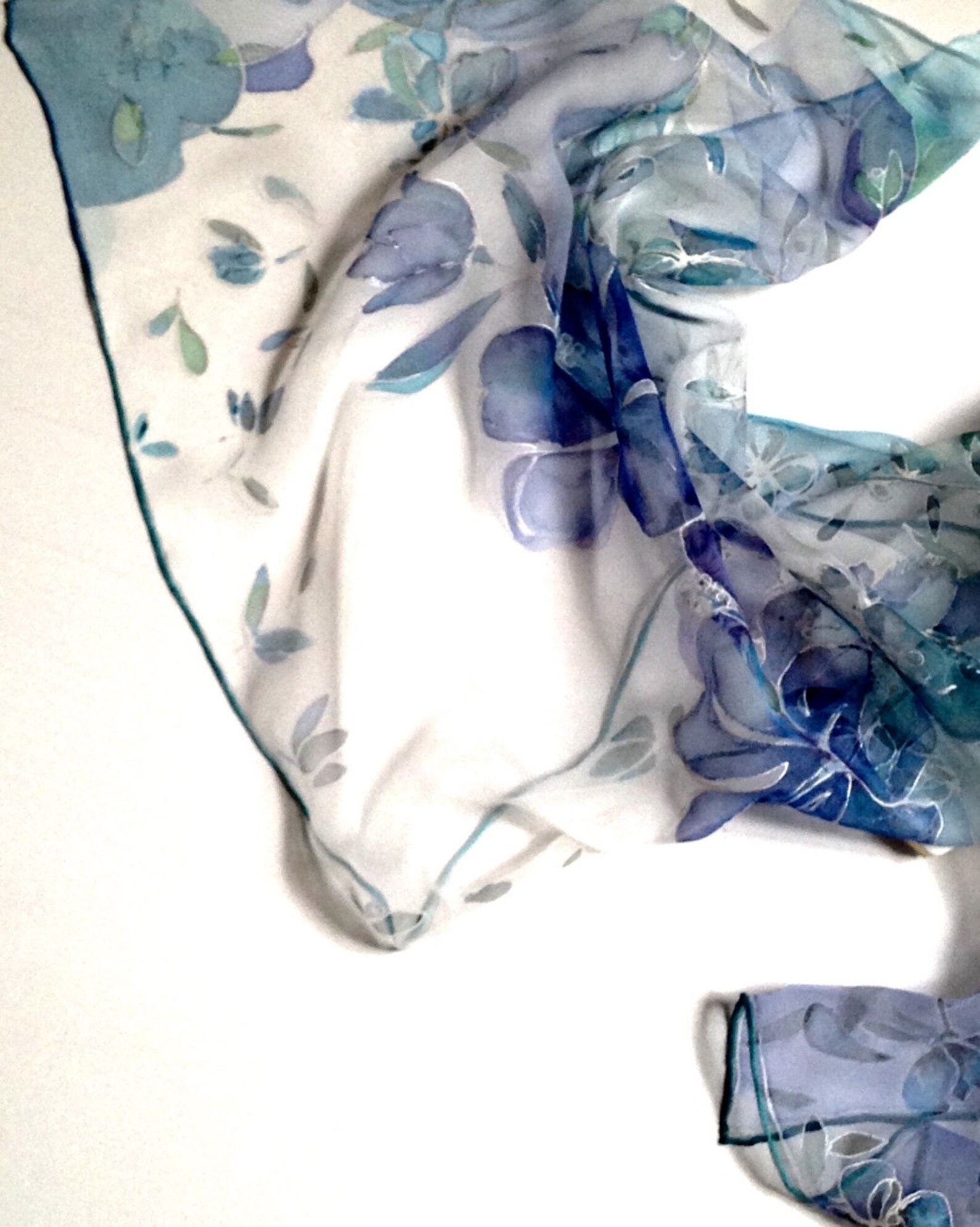 Silk Scarf Hand Painted Wild Summer Flowers Blue Silk - Etsy
