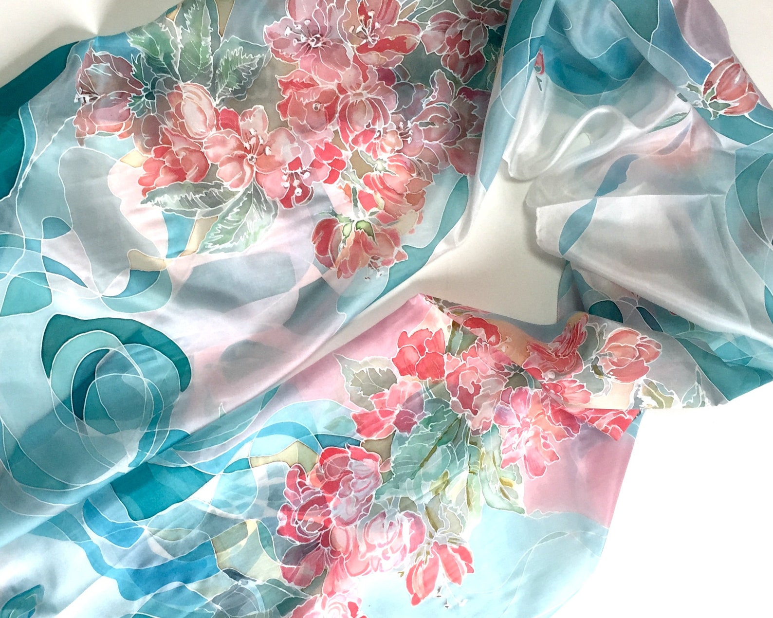 Handpainted Blue Background Silk Scarf With Apple Tree - Etsy