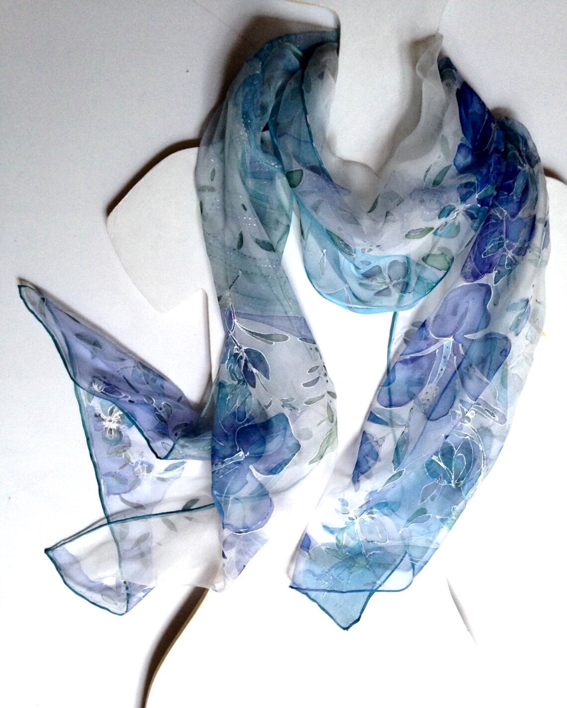 Silk Scarf, Hand Painted, Wild Summer Flowers, Blue Silk Scarf, Scarves ...