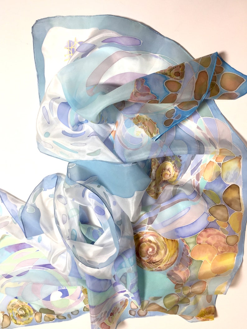 Silk Scarf Hand Painted for Women - Sea Motives Scarf - Beach Style ...
