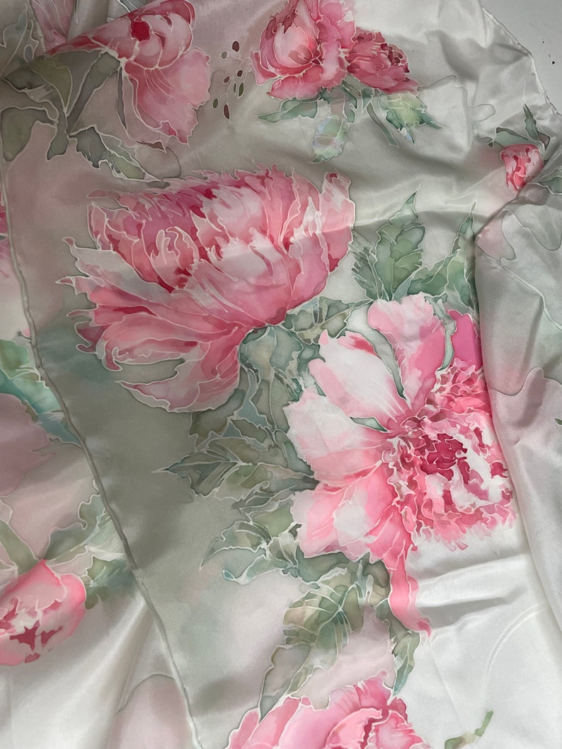 Dusty Pink Woman Silk Scarf Peonies Print Scarf Hand - Etsy