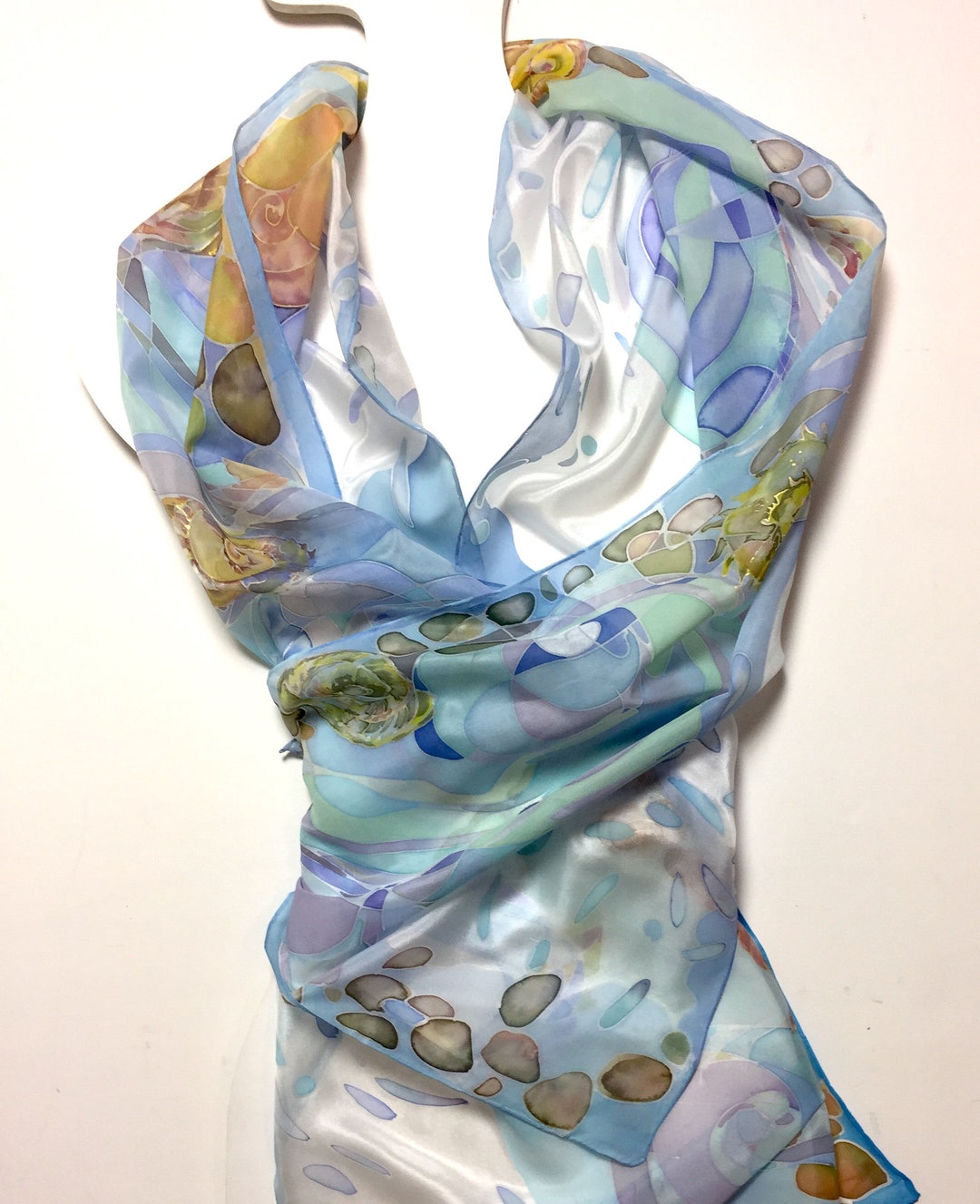 Silk Scarf Hand Painted for Women - Sea Motives Scarf - Beach Style ...