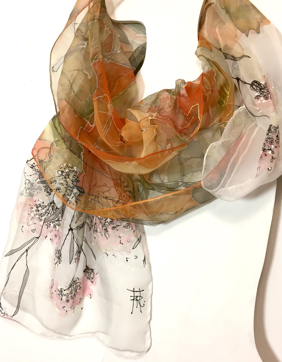 Silk Scarf Hand Painted - Woman Silk Scarves - Decorative Leaves ...