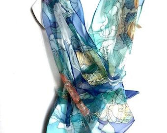 Silk Scarf Hand Painted for Women Sea Motives Scarf Beach | Etsy