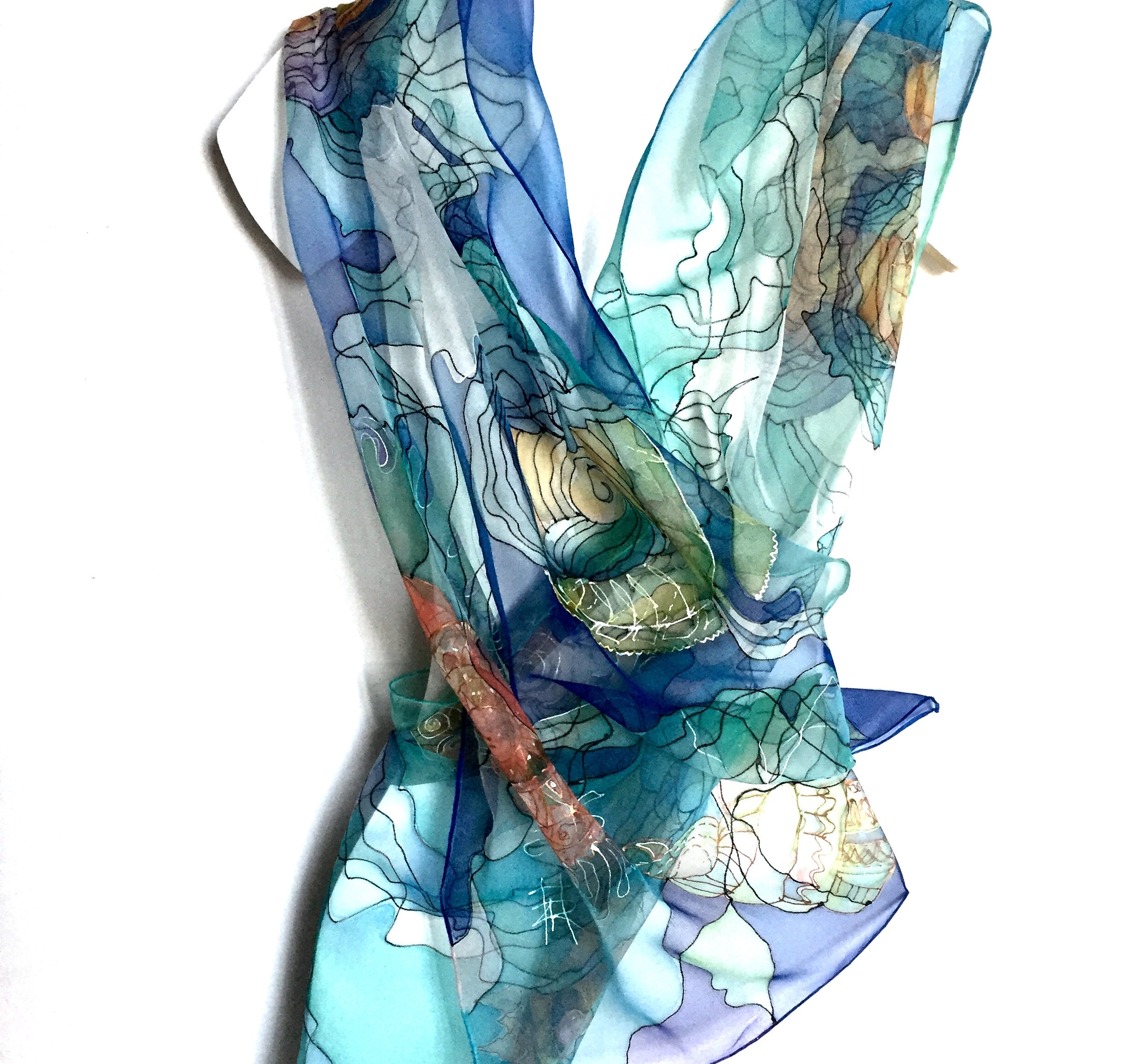 Silk Scarf Hand Painted for Women Sea Motives Scarf Beach - Etsy