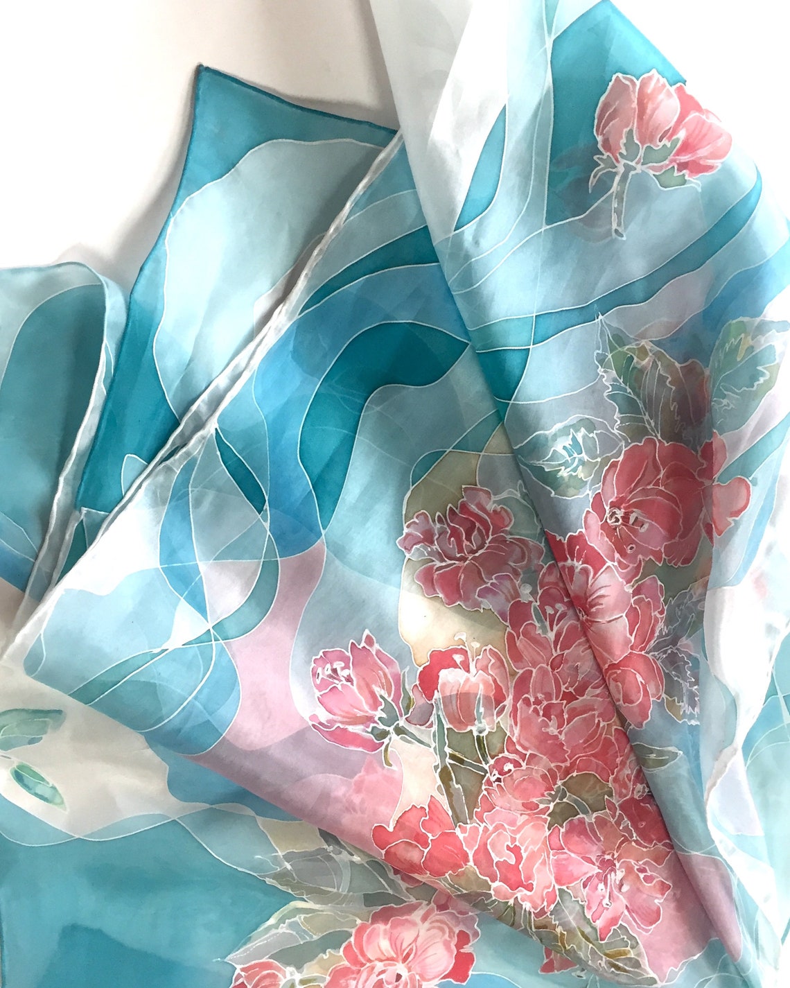 Handpainted Blue Background Silk Scarf With Apple Tree - Etsy