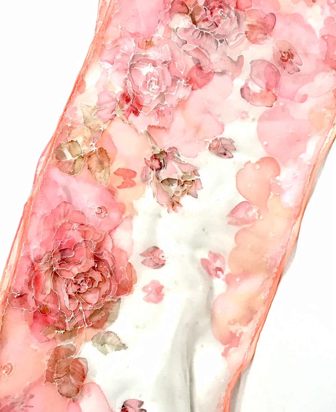 Hand Painted Silk Scarf: Light Pink Roses, Floral Chiffon Scarf - Etsy