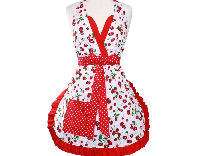 Womens Cherry Apron - Personalized Gift for Wife, Girlfriend - Retro ...