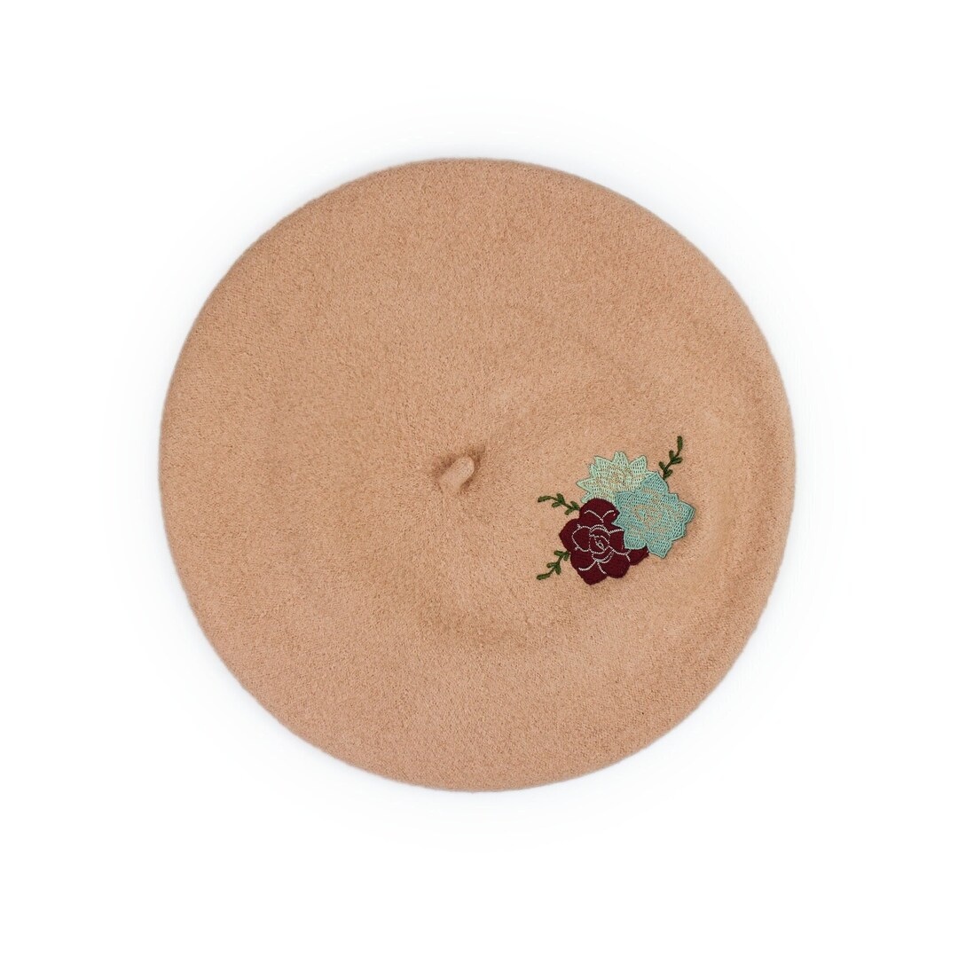 Embroidered Succulents Beret Light Sand Color - Etsy