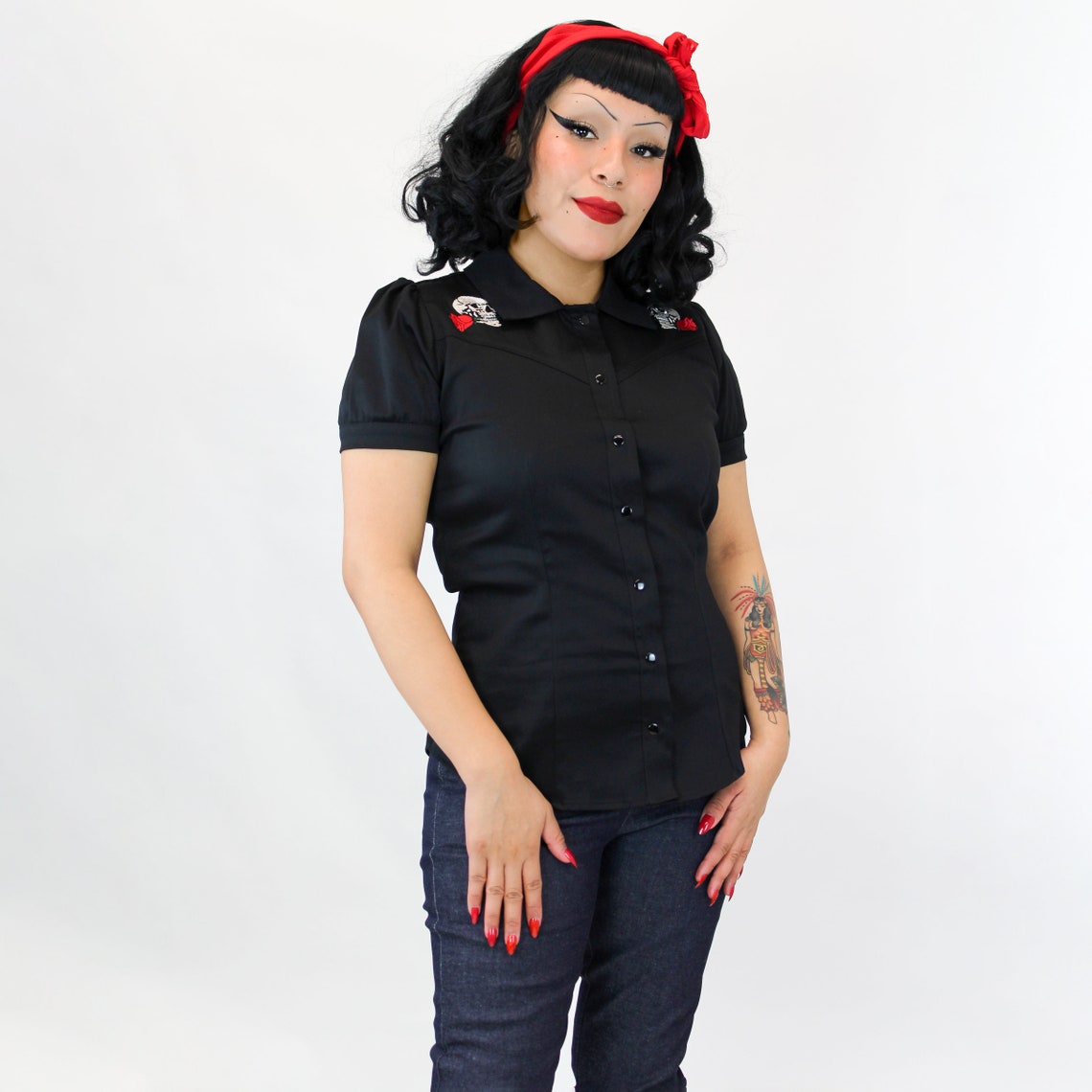 Skulls and Roses Black Western Rockabilly Women Top XS-3XL - Etsy
