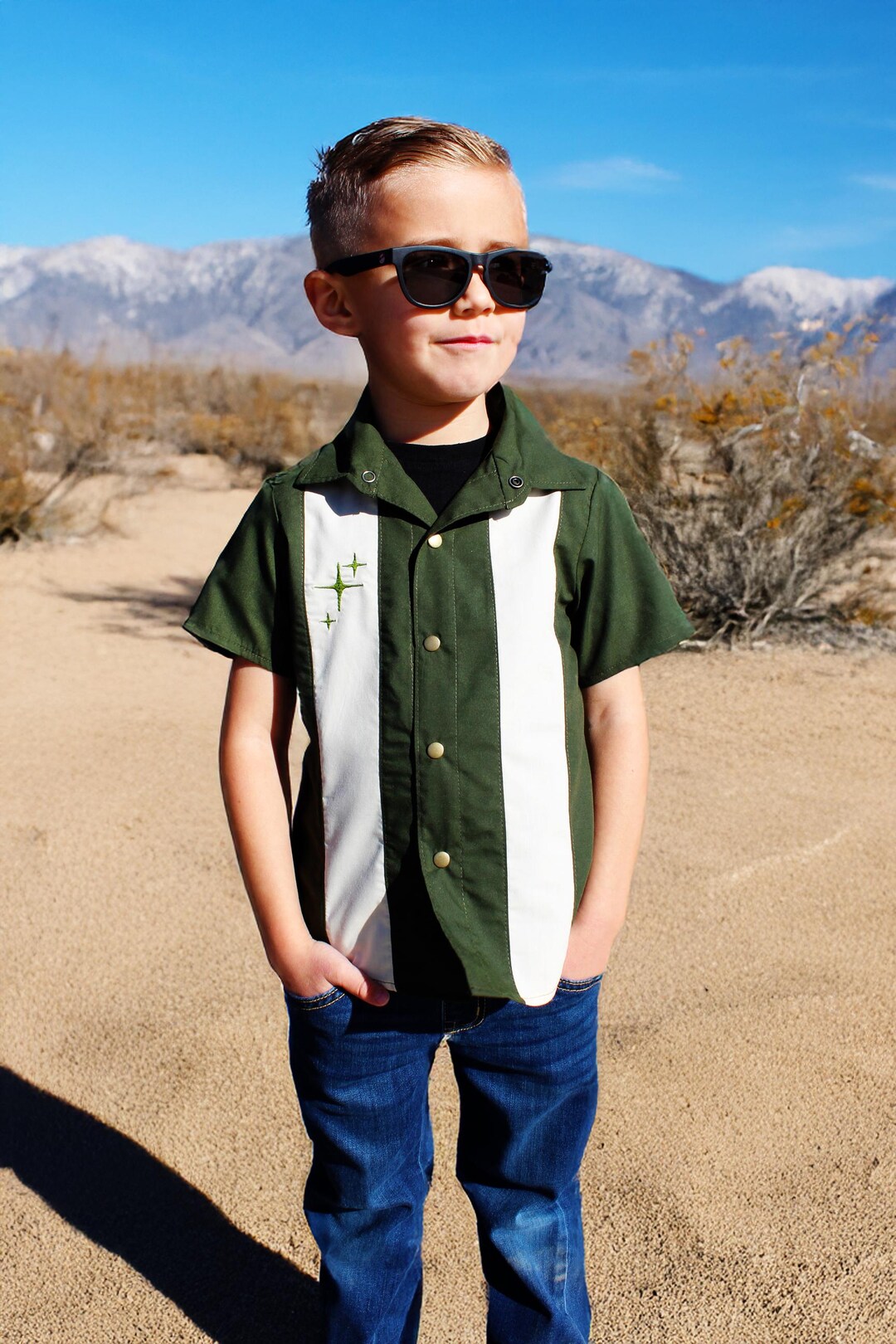 Boy's Embroidered Bowler Hunter Green Retro Top - Etsy