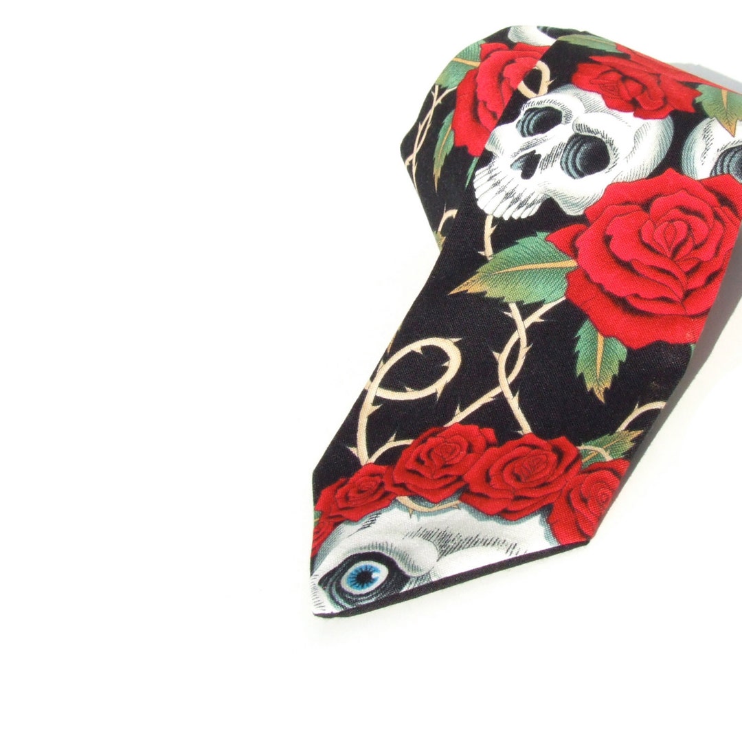 Skull and Roses Day of the Dead Necktie, Mens Tie - Etsy