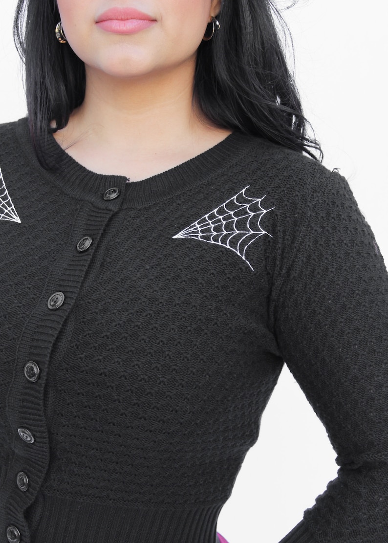 Embroidered Spiderweb Sweater Cardigan - Black Rockabilly Button up ...