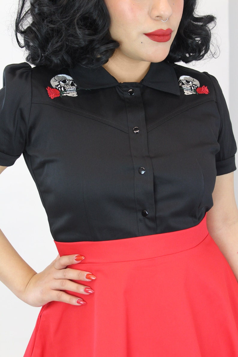 Skulls and Roses Black Western Rockabilly Women Top XS-3XL - Etsy