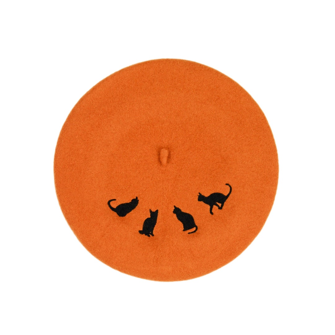 Embroidered Cats Orange Beret - Etsy
