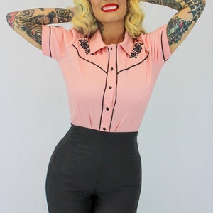 Pink Black Rose Vintage Rockabilly Western Country Women Top XS-3XL - Etsy
