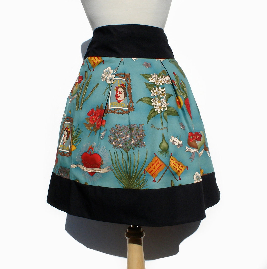 Teal Frida Mexican Inspired Skirt - Thick Sateen Band Skirt - Etsy