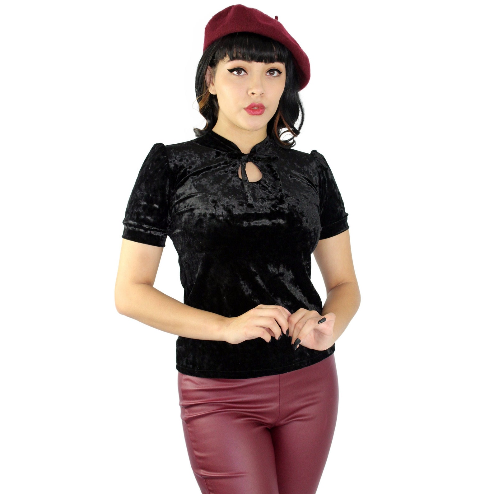 Crushed Velvet Black Keyhole Top - Etsy