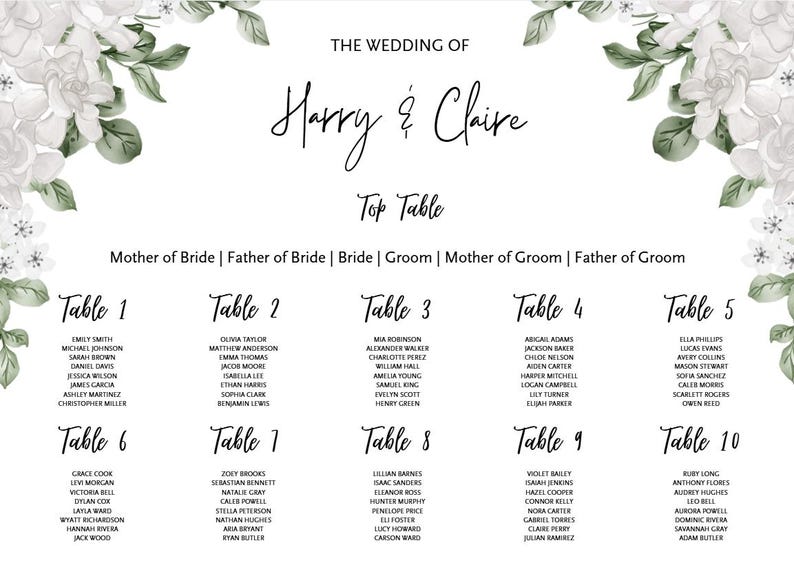 Wedding Table Plan Template, Editable Seating Chart, Printable Wedding ...