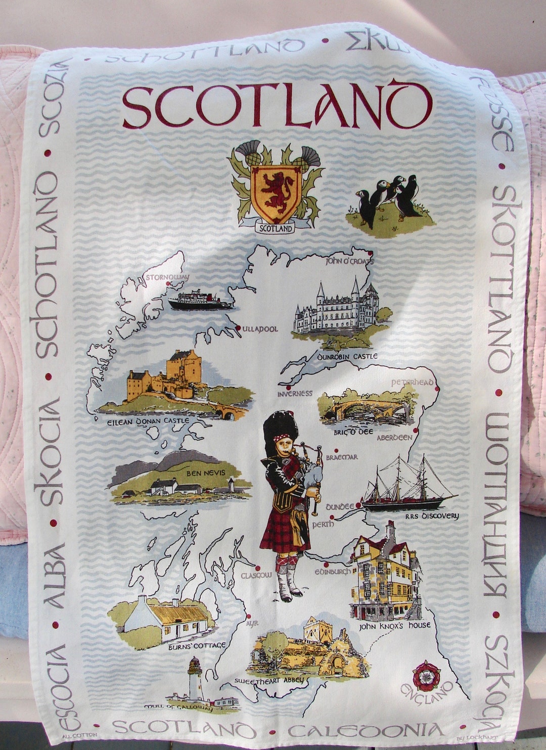 Vintage, Cotton, Scotland Souvenir Kitchen Towel, Linen Kitchen Tea ...