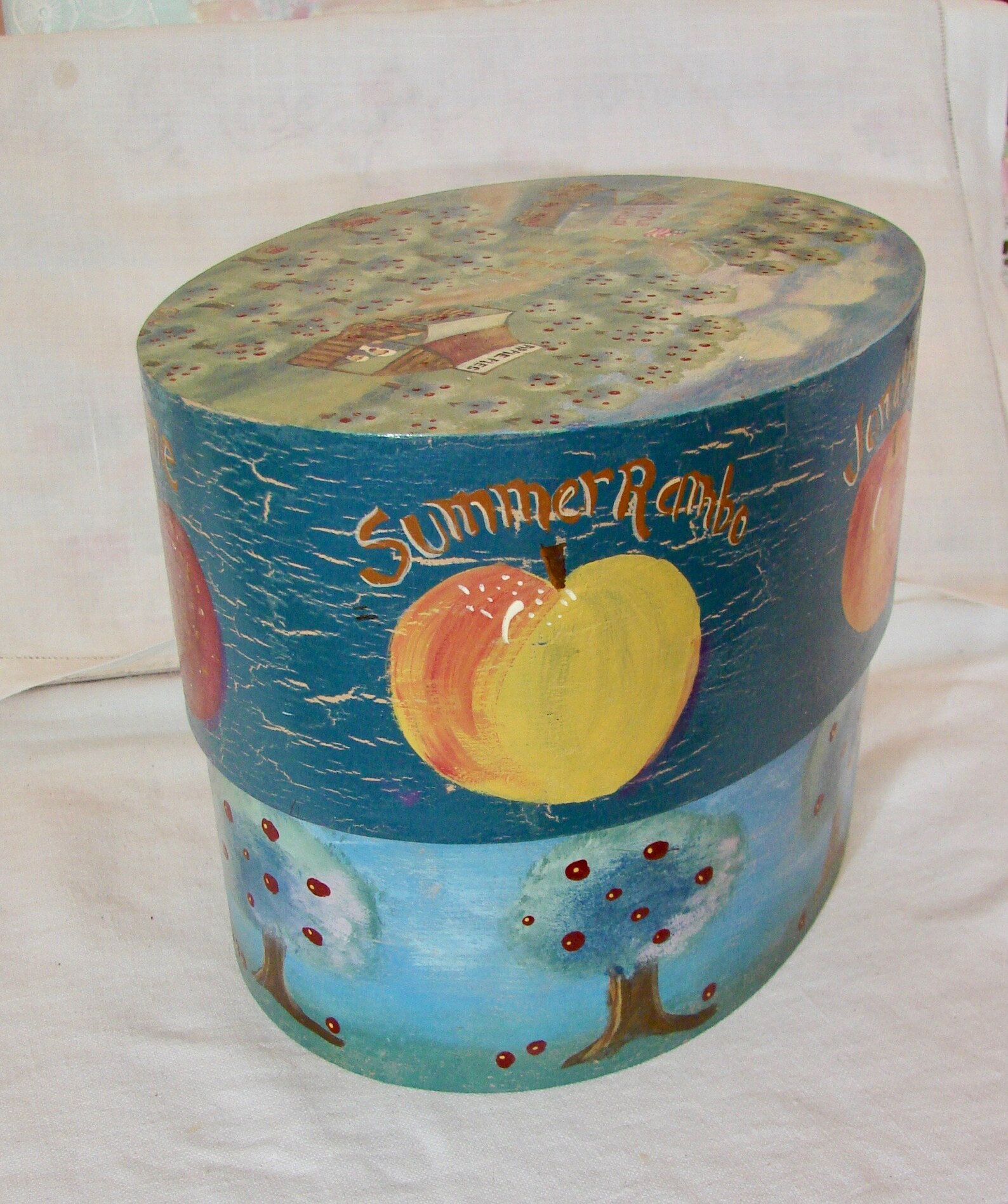 Hand Painted FOLK ART Fall Apple Orchard Tole Shaker Box - Etsy