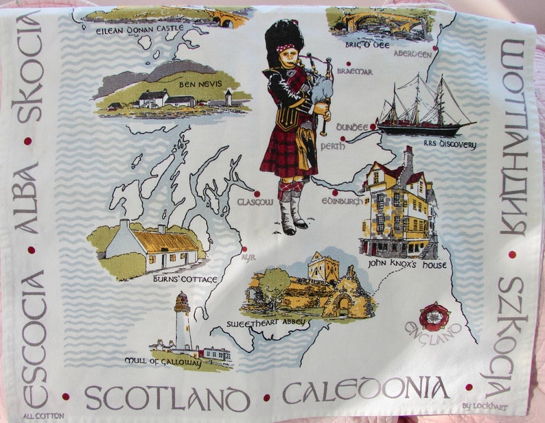 Vintage Cotton Scotland Souvenir Kitchen Towel Linen - Etsy