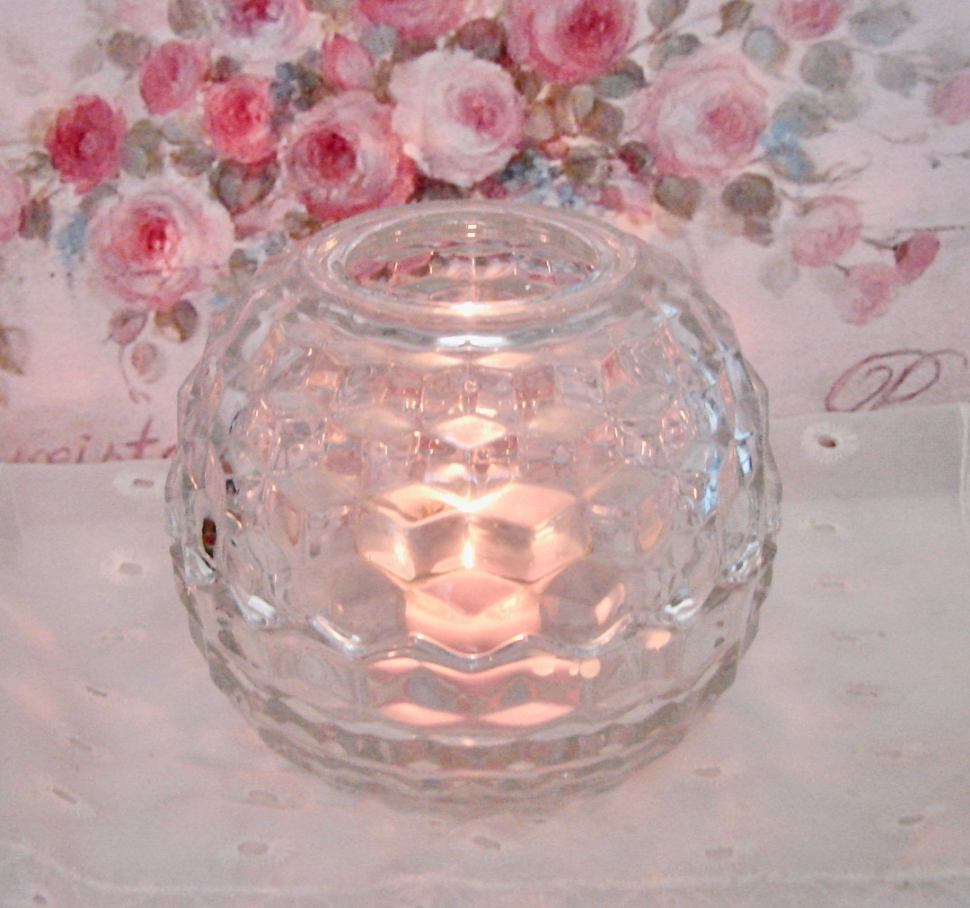 Vintage Indiana, Homco Clear Glass Fairy Lamp Cubist Pattern, Fairy ...