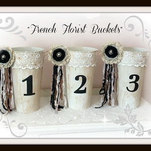 Set of Three White Enamel Two Handled French Florist Buckets, Numbered ...