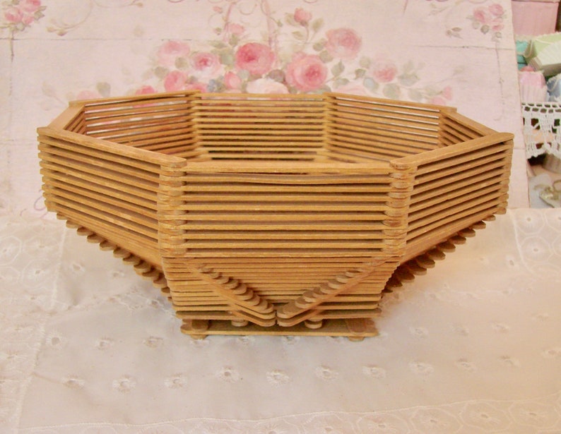 Vintage Tramp Art Popsicle Stick Fruit Basket Folk Art - Etsy