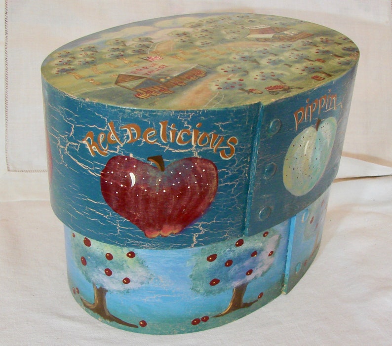 Hand Painted FOLK ART Fall Apple Orchard Tole Shaker Box - Etsy