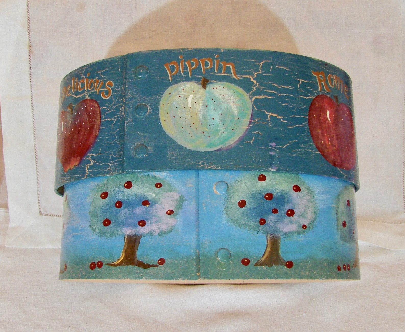 Hand Painted FOLK ART Fall Apple Orchard Tole Shaker Box - Etsy
