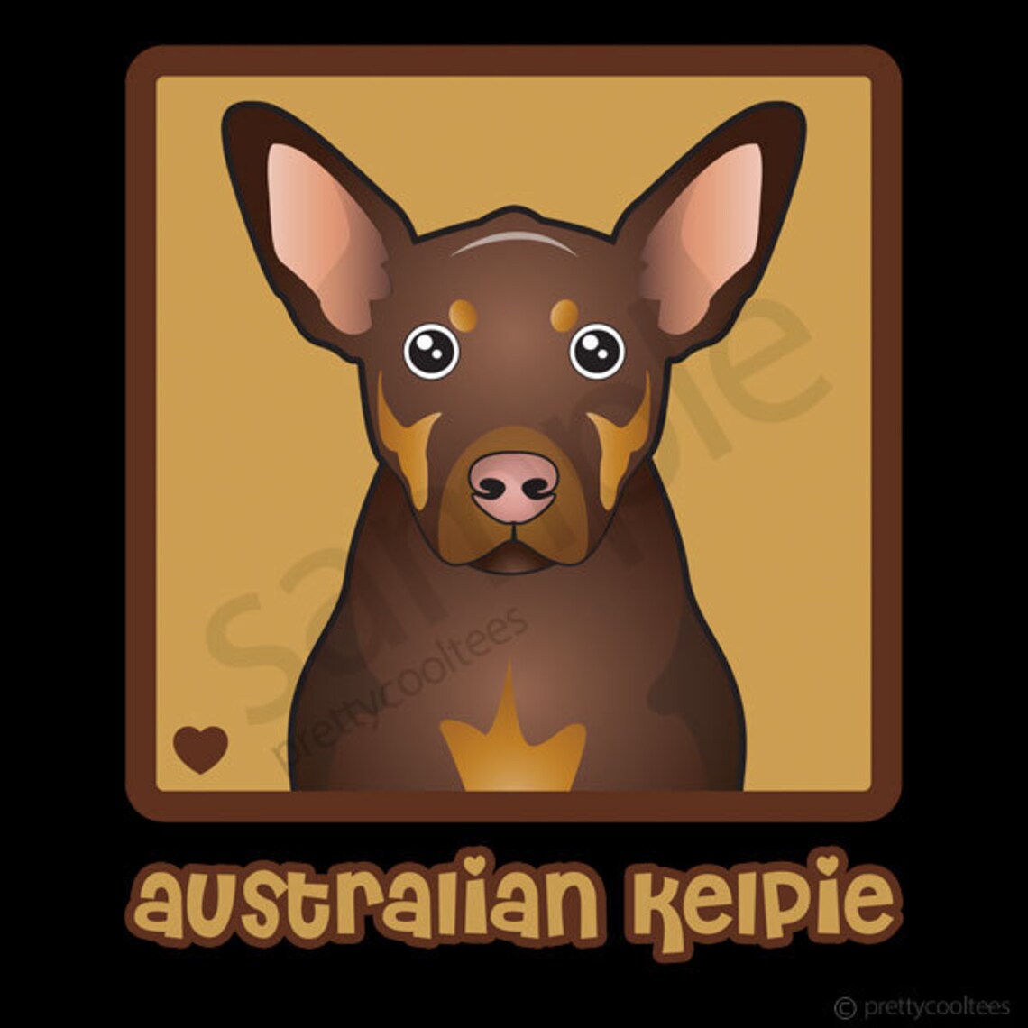 Australian Kelpie Cartoon Heart T-shirt Tee - Men's, Women's Ladies ...