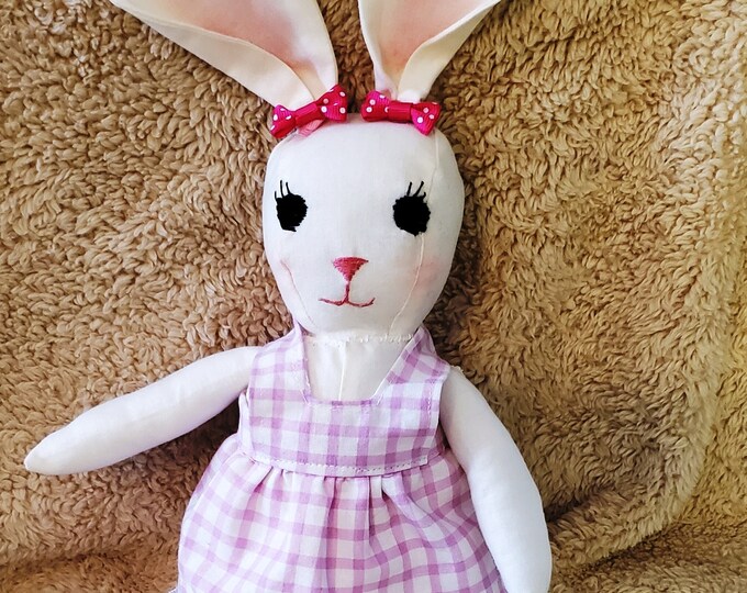 Vintage Patterned 14 Inch Soft Rabbit Doll With Clothes Ready for Your ...