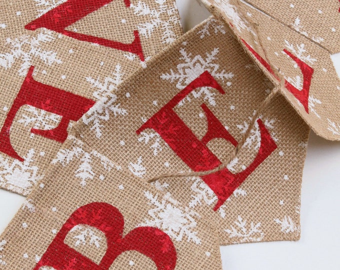 Burlap Banner, Believe Banner, White Snowflakes, Red, Farmhouse ...