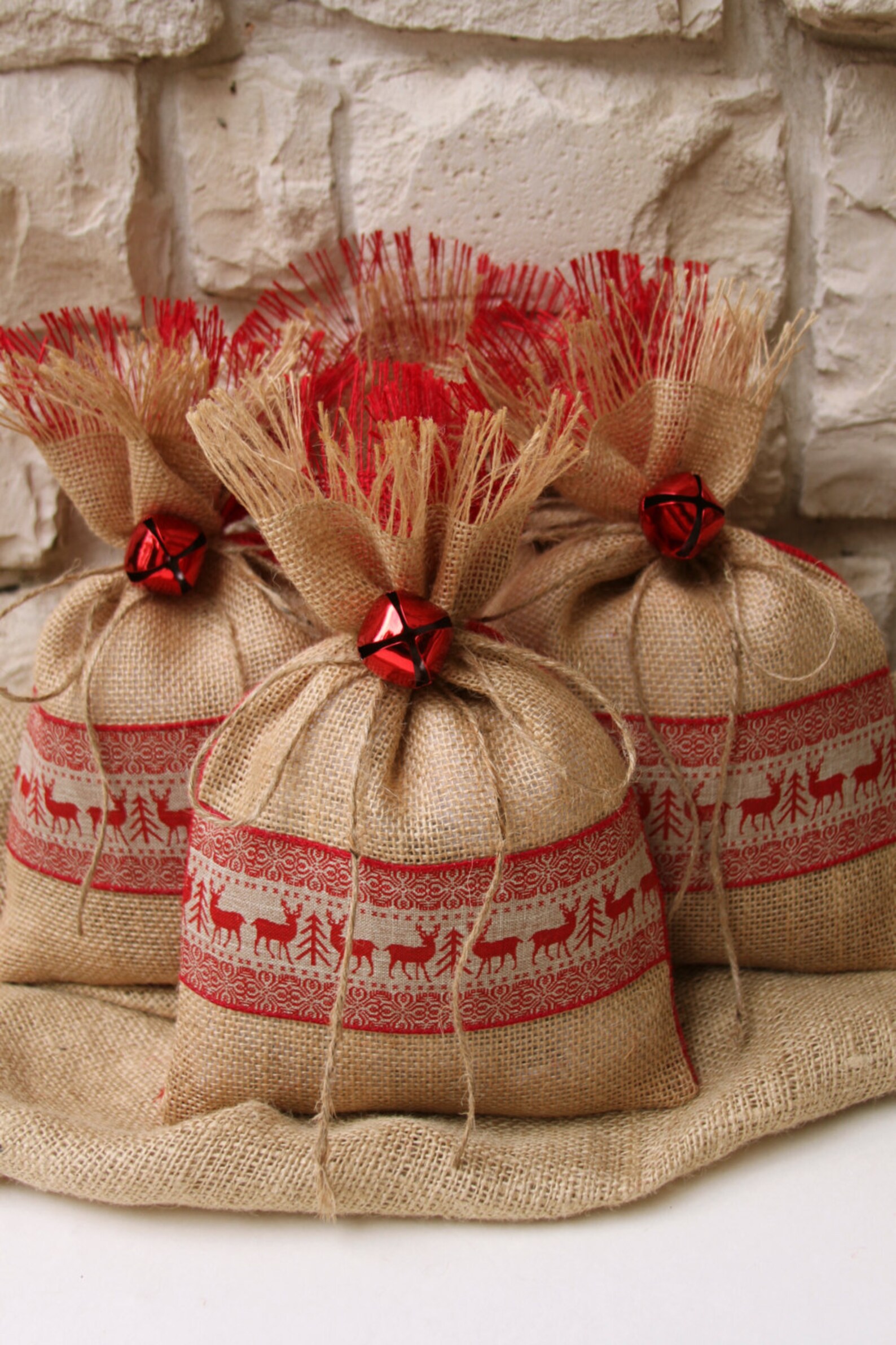Burlap Gift Bags Set of FOUR Shabby Chic Christmas Wrapping - Etsy