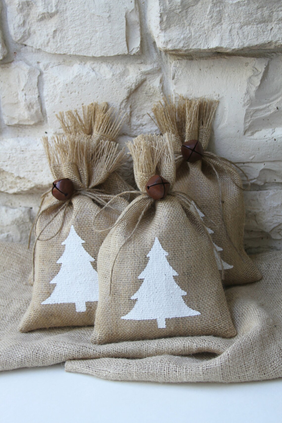 Burlap Gift Bags White Christmas Tree Set of FOUR 7 X - Etsy
