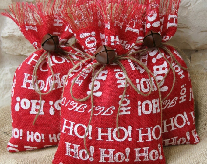 Burlap Gift Bags, Set of 4, Goodie Bags, Farmhouse Christmas Wrapping ...