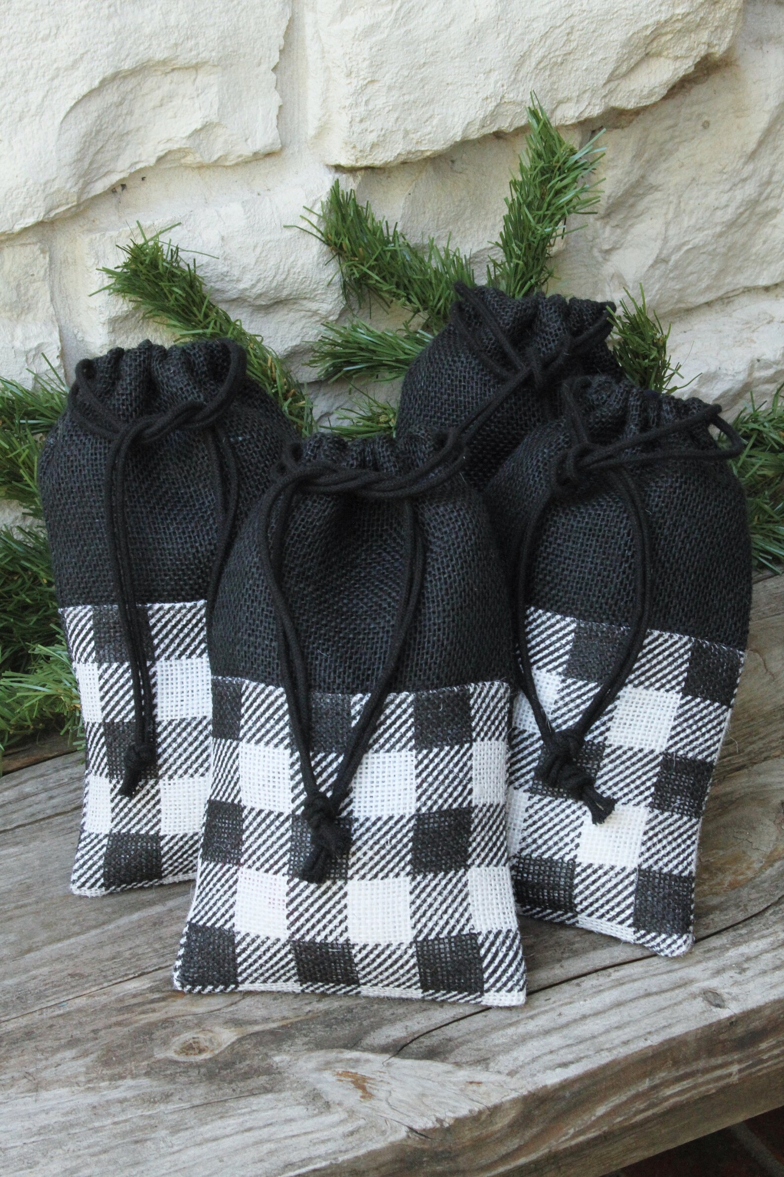 Burlap Gift Bags, Buffalo Check, Set of 4, Valentine's Day, Christmas ...