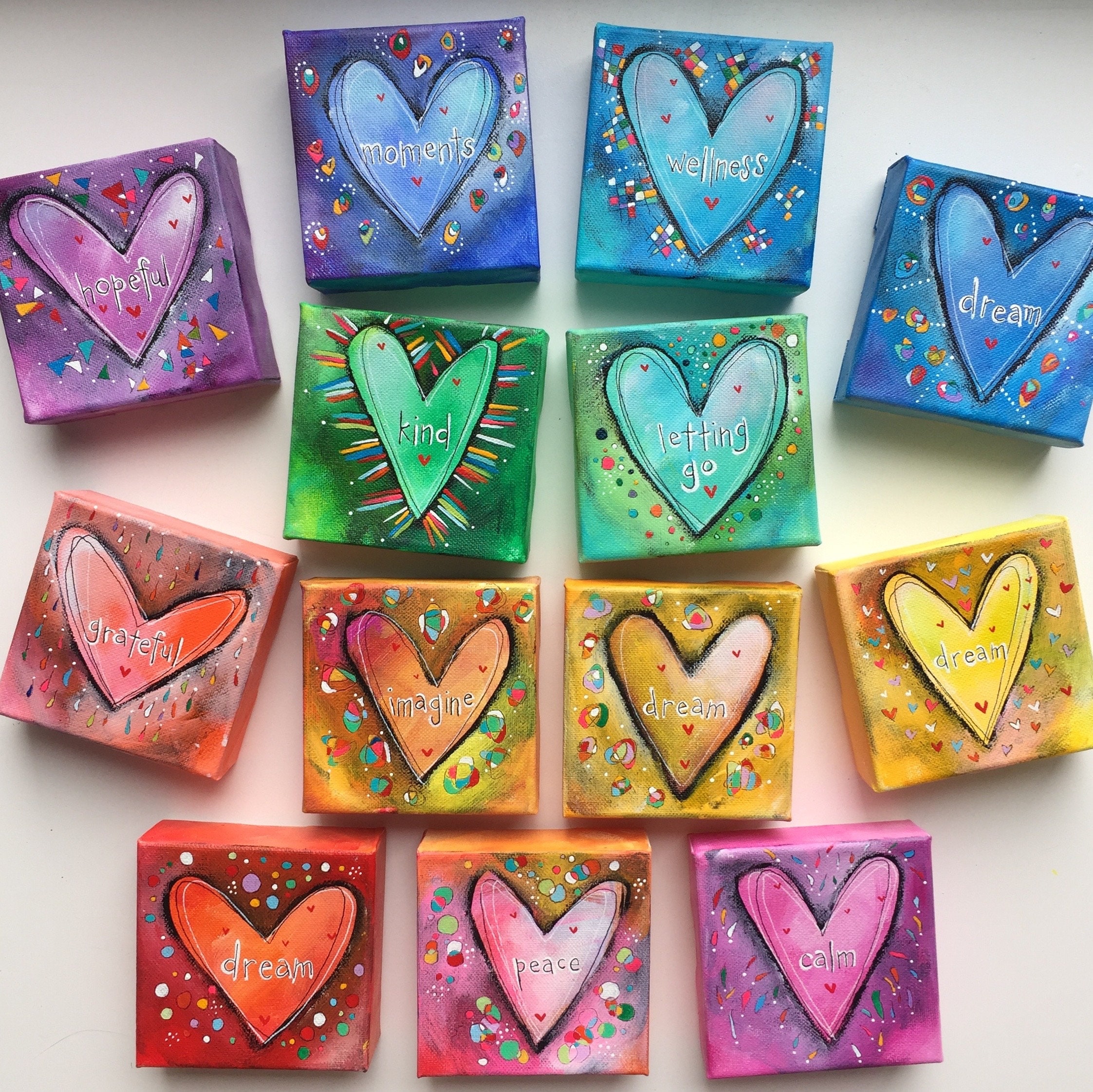 Rainbow Colorful Customizable Heart Painting - Etsy